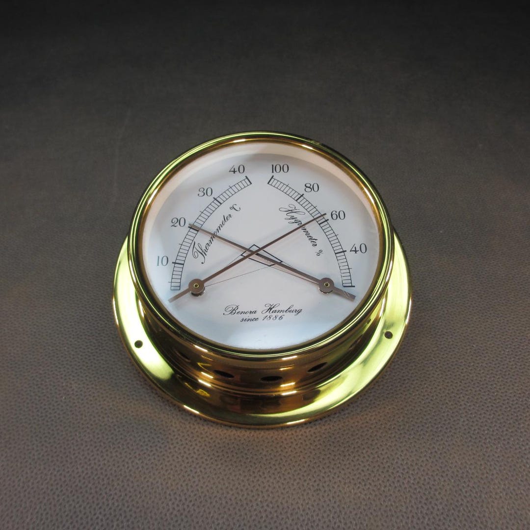 Vintage Hygrometer / Thermometer Weather Station Brass Weather ...