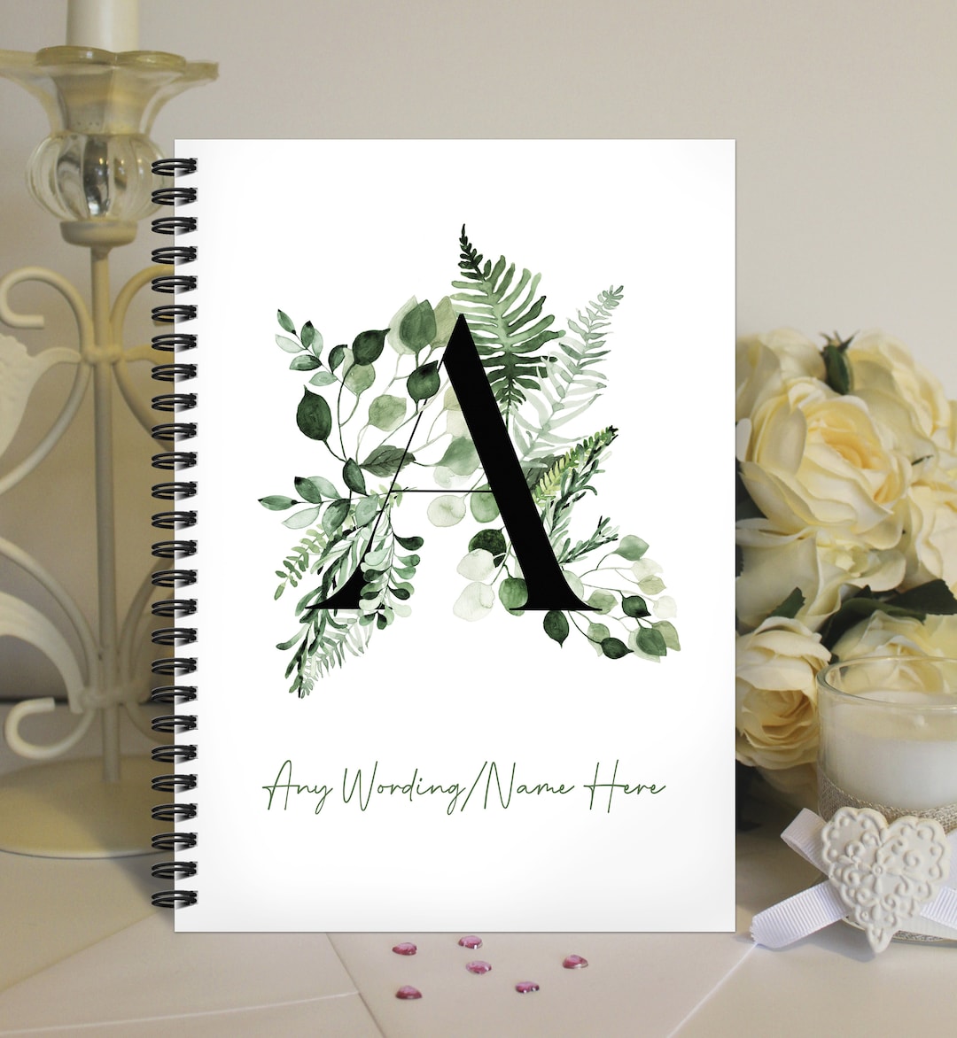 Personalised A5 Notebook Notepad Wirebound Softbacked Greenery Monogram ...