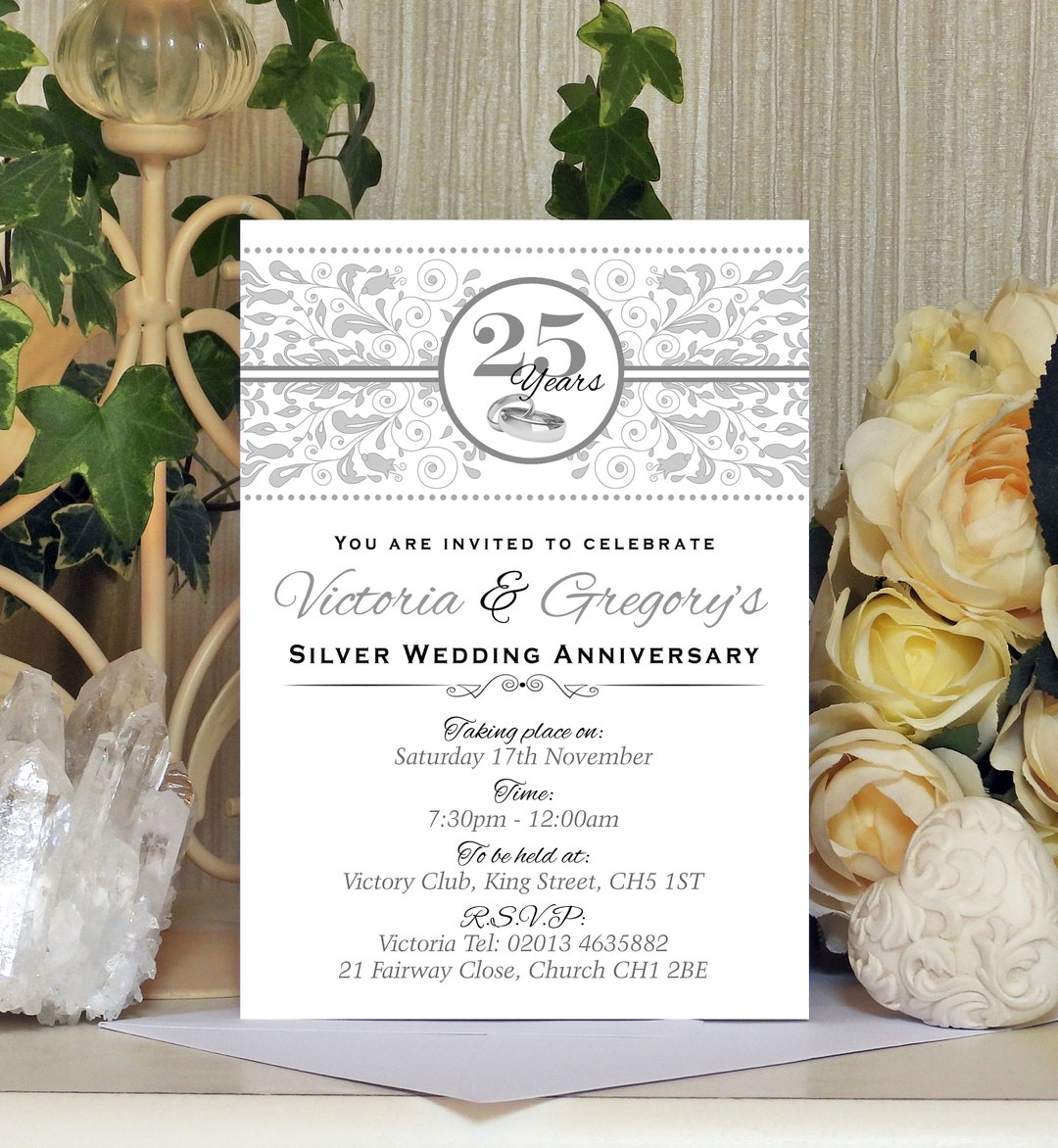 Personalised Silver Wedding Anniversary Invitations - Etsy UK