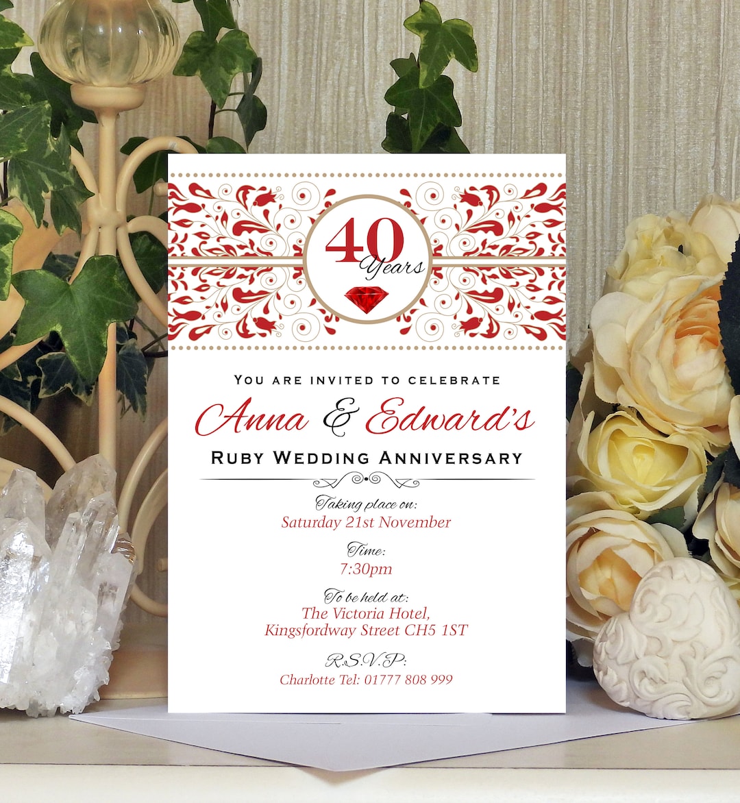 Personalised Ruby Wedding Anniversary Invitations - Etsy UK
