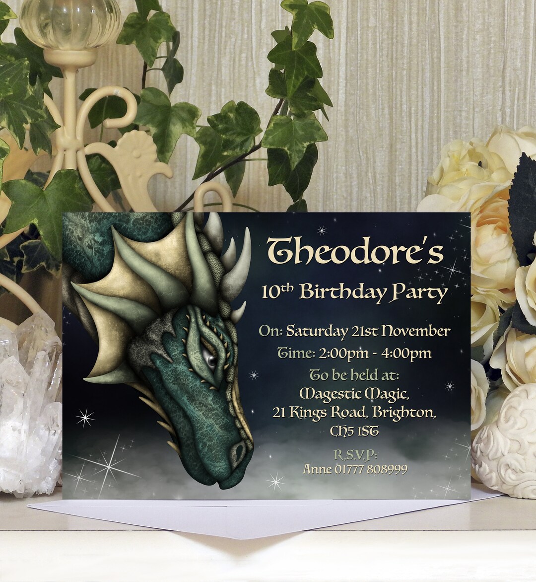 Personalised Birthday Dragon Themed Party Invitations. - Etsy