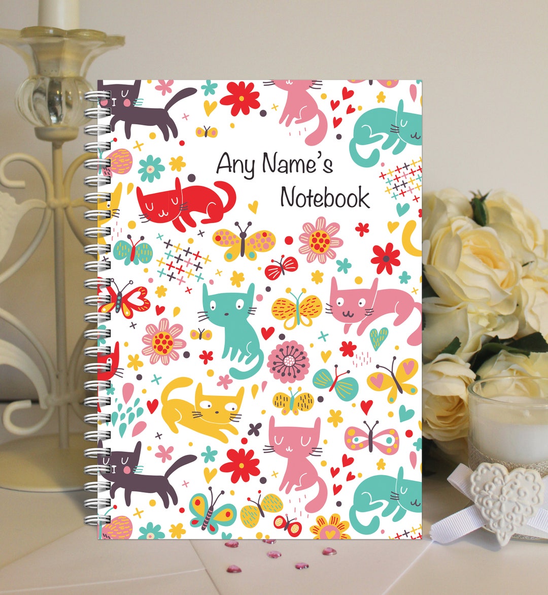 Personalised A5 Notebook Notepad Wirebound Softbacked Cat Kitten Feline ...