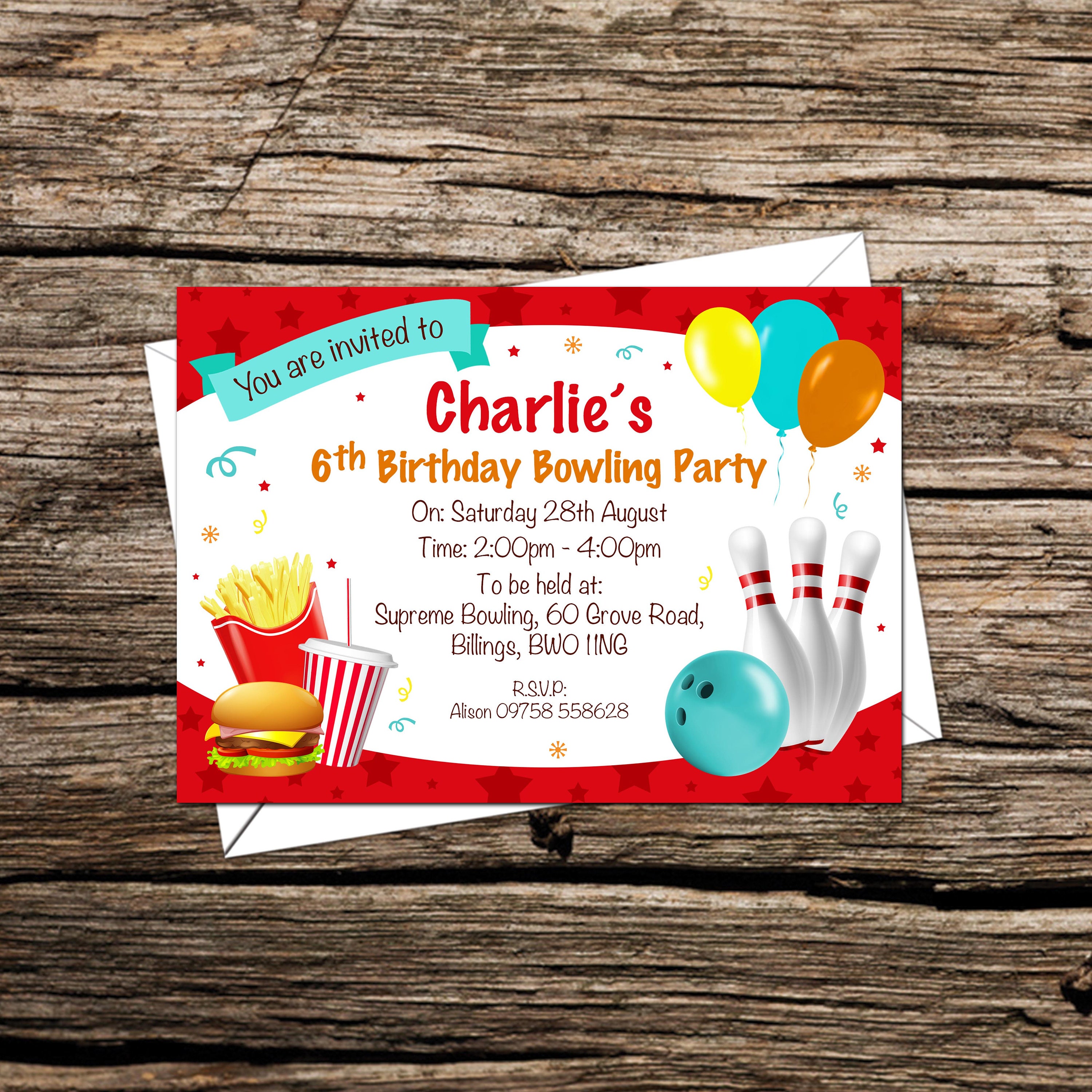 Personalised Kids Birthday Ten Pin Bowling Party Invitations, Invites ...