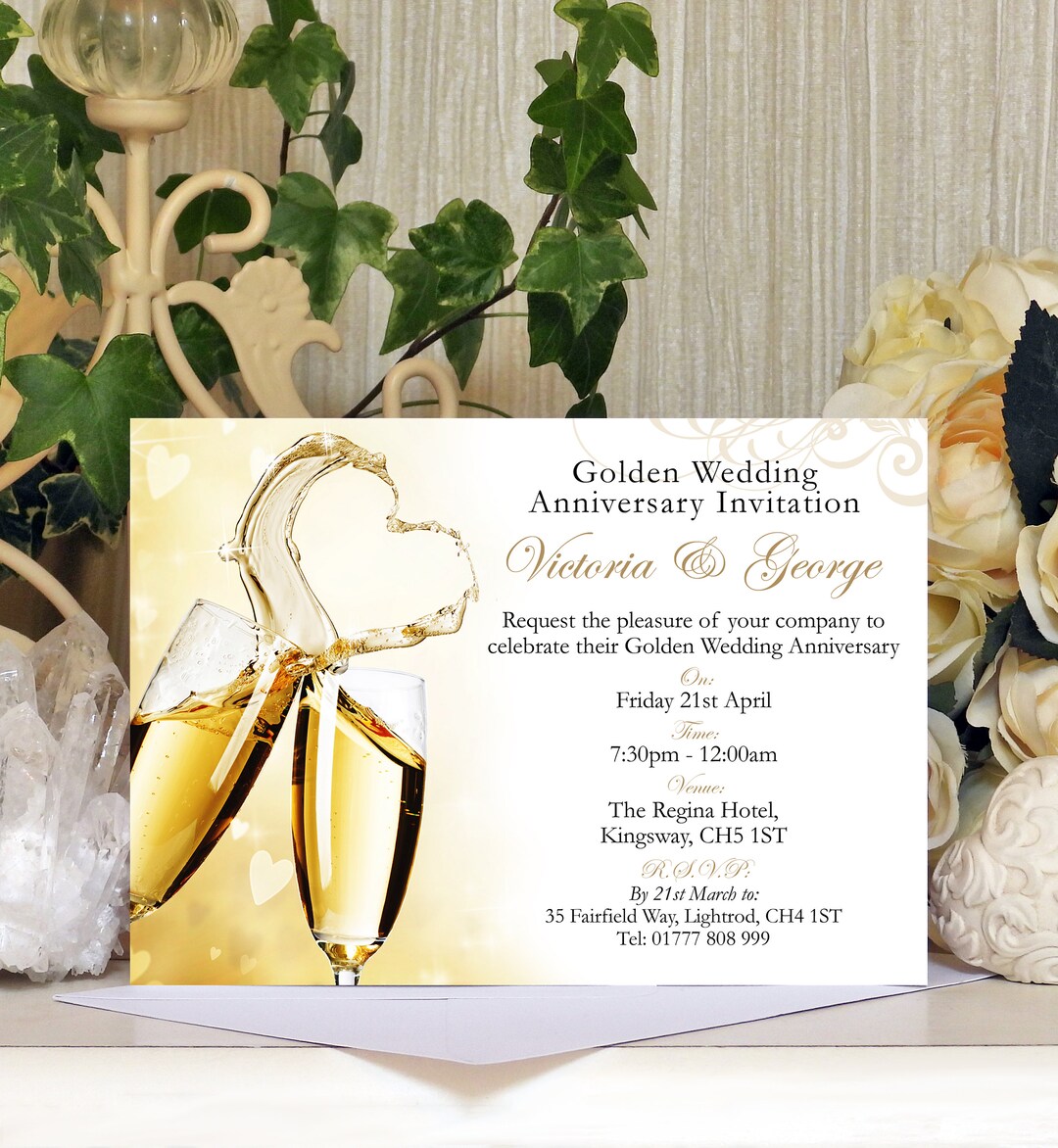 Personalised Golden Wedding Anniversary Invitations - Etsy UK
