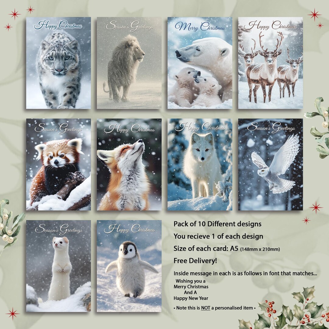 X10 Pack of Christmas Cards Wildlife Animals Themed - Etsy UK
