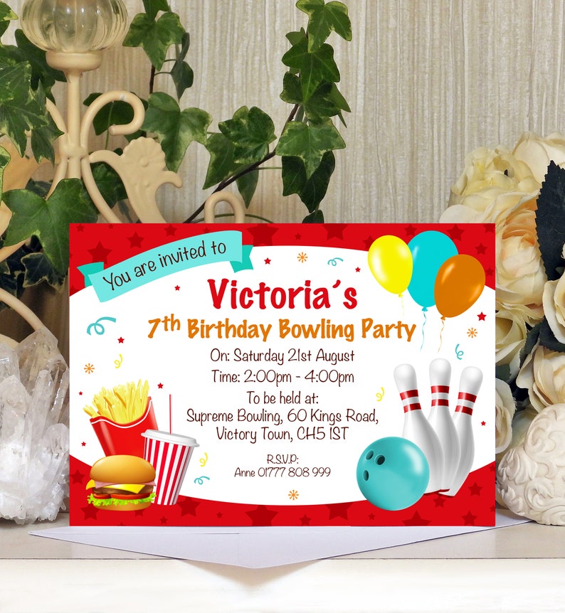 Personalised Kids Birthday Ten Pin Bowling Party Invitations, Invites ...
