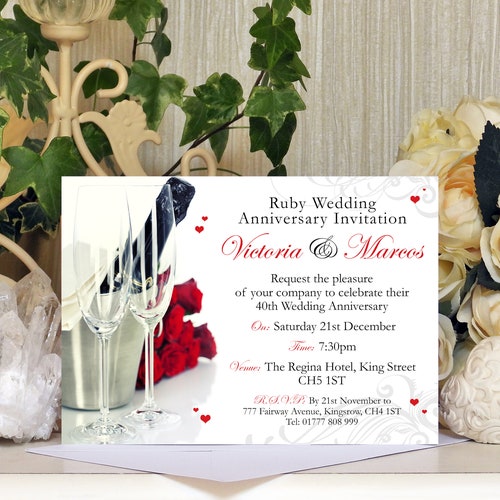 40th Anniversary Invitation Ruby Wedding Anniversary Invite - Etsy
