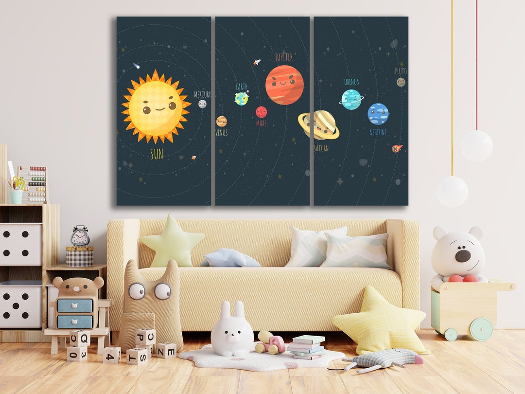 Kids Space Map Solar System Canvas Planets Print & Nursery Kids Room ...