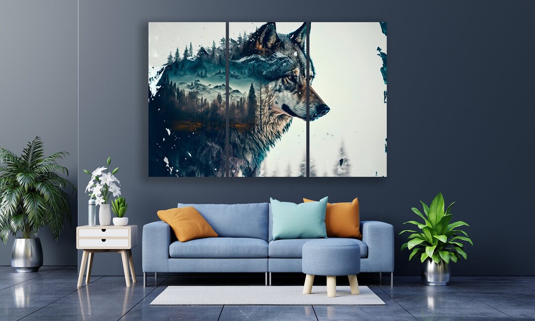 Wolf Abstract Art Canvas Print & Abstract Wall Art Animal Wall Decor ...