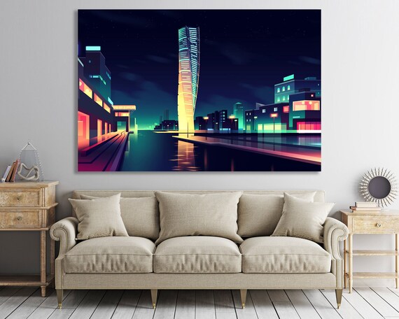 Canvas Neon City Wall Art Modern Digital Art Decor Home and - Etsy