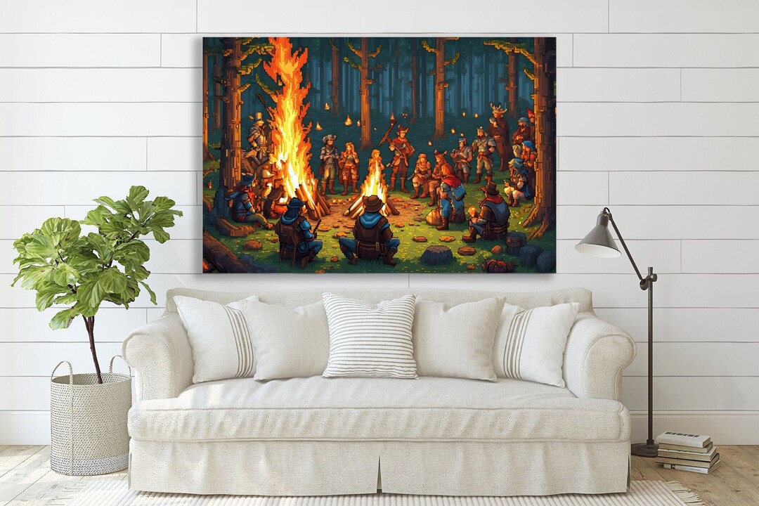 Halt in the Forest Pixel Art Game Canvas & Wall Art Print Fantasy World ...