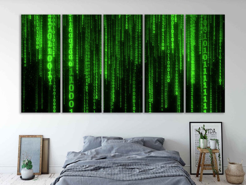 Matrix Style Wall Art Canvas Binary Code & Wall Decor Canvas Print Computer Science Art Room ...