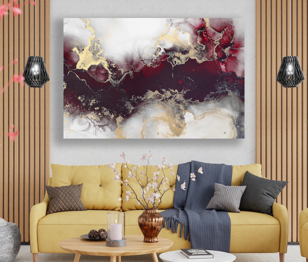 Red & Gold Abstract Canvas Wall Art Marble Canvas Print Modern Room ...