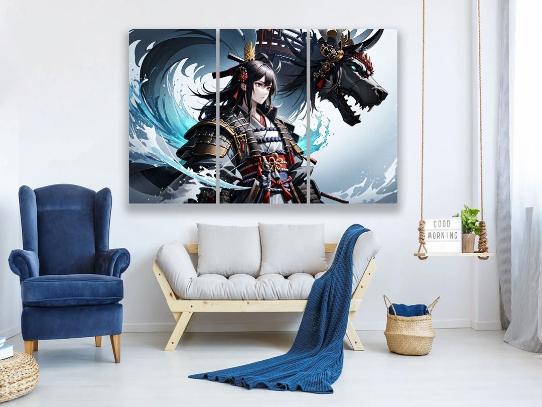 Girl Anime Samurai Canvas & Dragon Anime Games Print Wall Decor Canvas ...