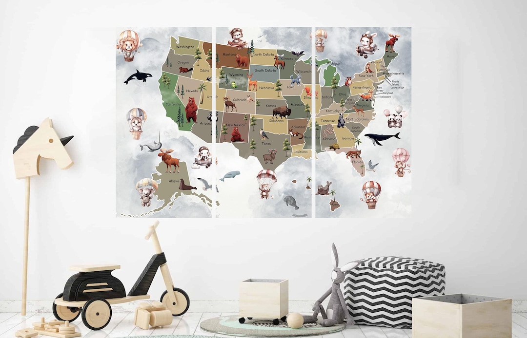 Canvas USA Map Kids Wall Art Decor Kids Room Travel Map Art Nursery ...