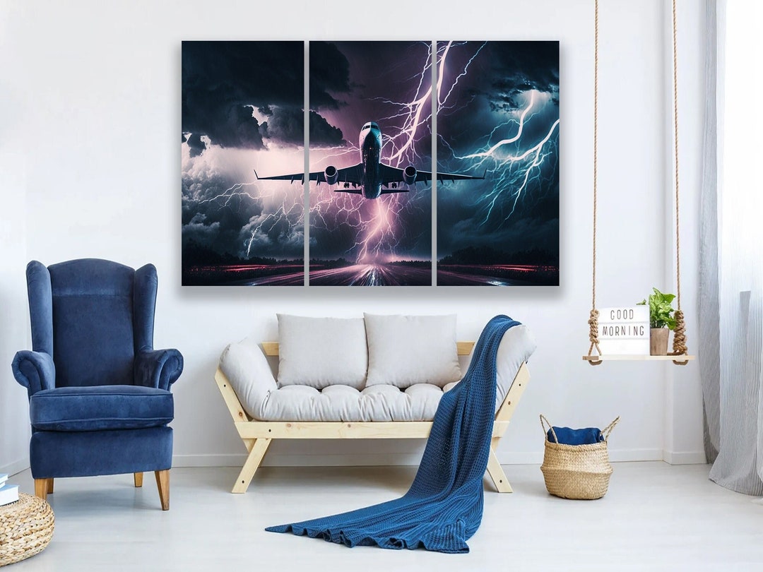 Airplane Canvas & Aircraft Thunder and Lightning Plane Aviation Wall ...