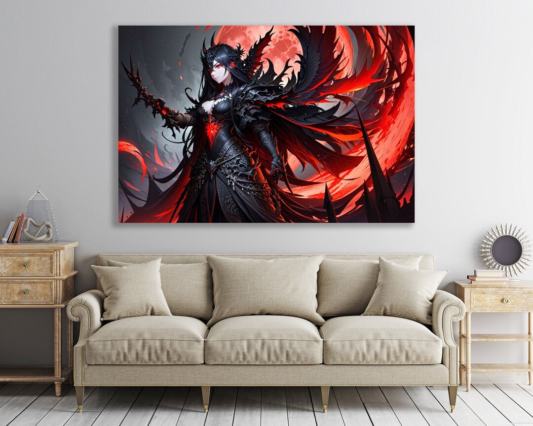Red Moon Anime Girl Canvas & Anime Witch Girl Games Hellcat - Etsy