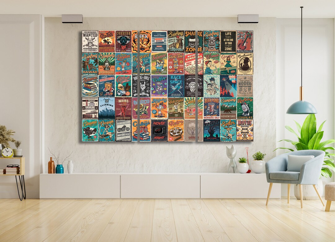 Vintage Poster Canvas Collage Wall Art Decor Home & Canvas Vintage ...