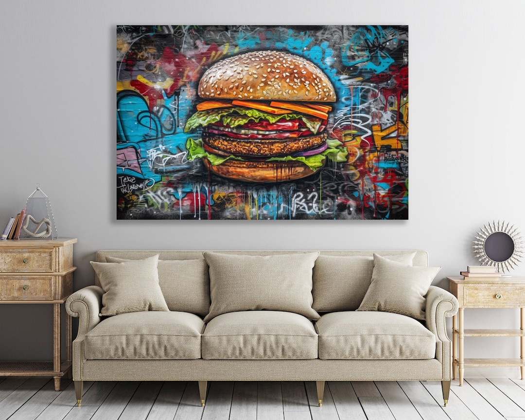 Burger Graffiti Canvas & Breakfast Fast Food Wall Art Print Urban Art ...