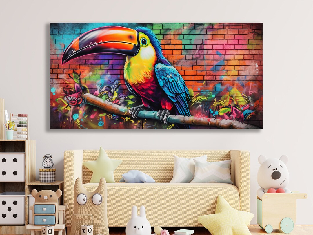 Graffiti Toucan Canvas & Tropical Jungle Bird Wall Art Print - Etsy