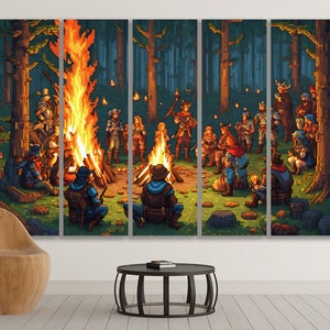 Halt in the Forest Pixel Art Game Canvas & Wall Art Print Fantasy World ...