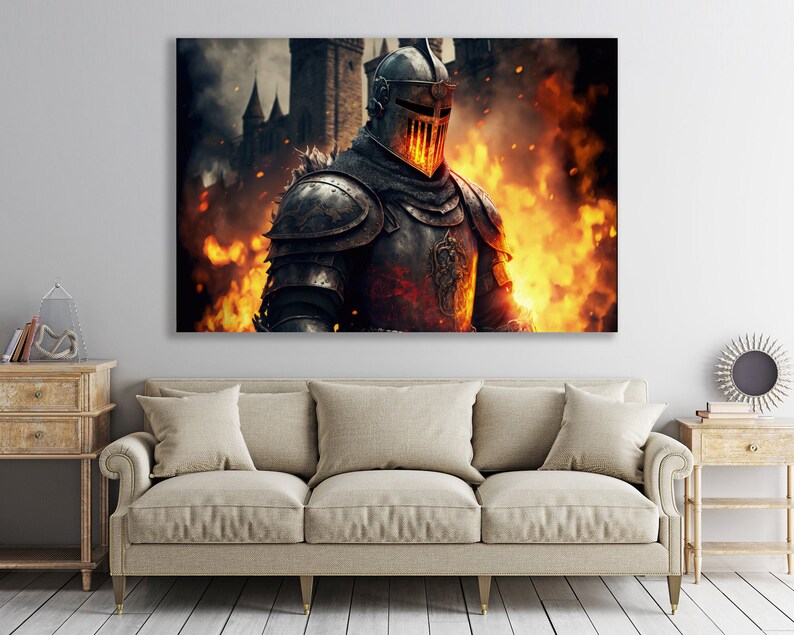 Flaming Knight Canvas Print: Medieval Castle Siege Wall Art - Etsy