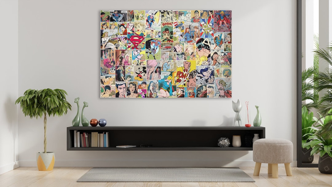 Wall Art Pop Art Comics Canvas Collage Art & Retro Super Hero Canvas ...