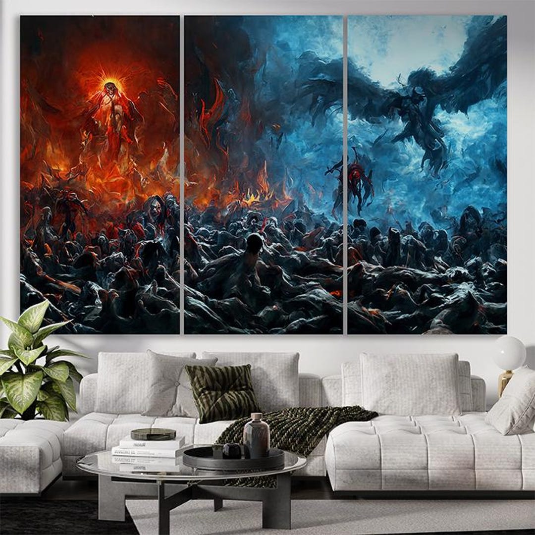 Heaven and Hell Canvas Print: Dark Fantasy Angel Demon Battle, Gothic ...
