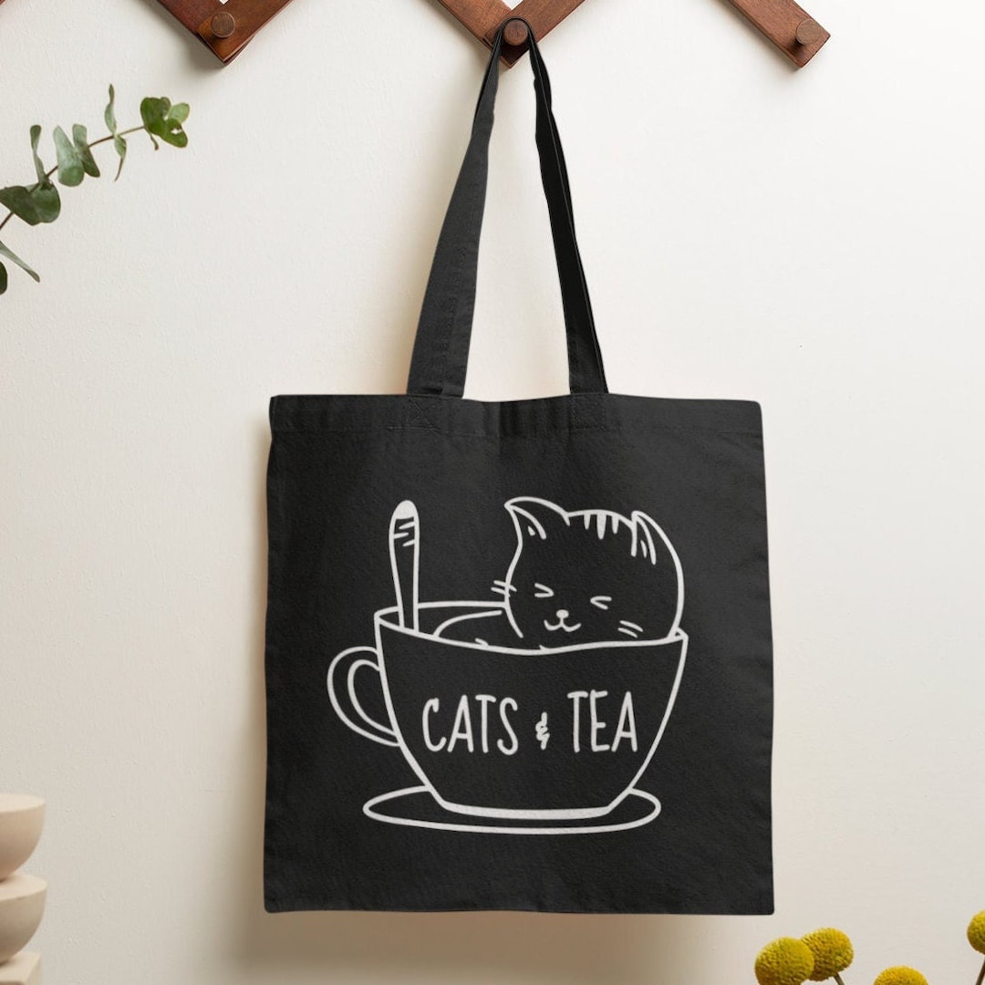 Cats & Tea Tote Bag / Tea Lovers Bag, Cute Cat Tea Tote Bag, Coffee ...