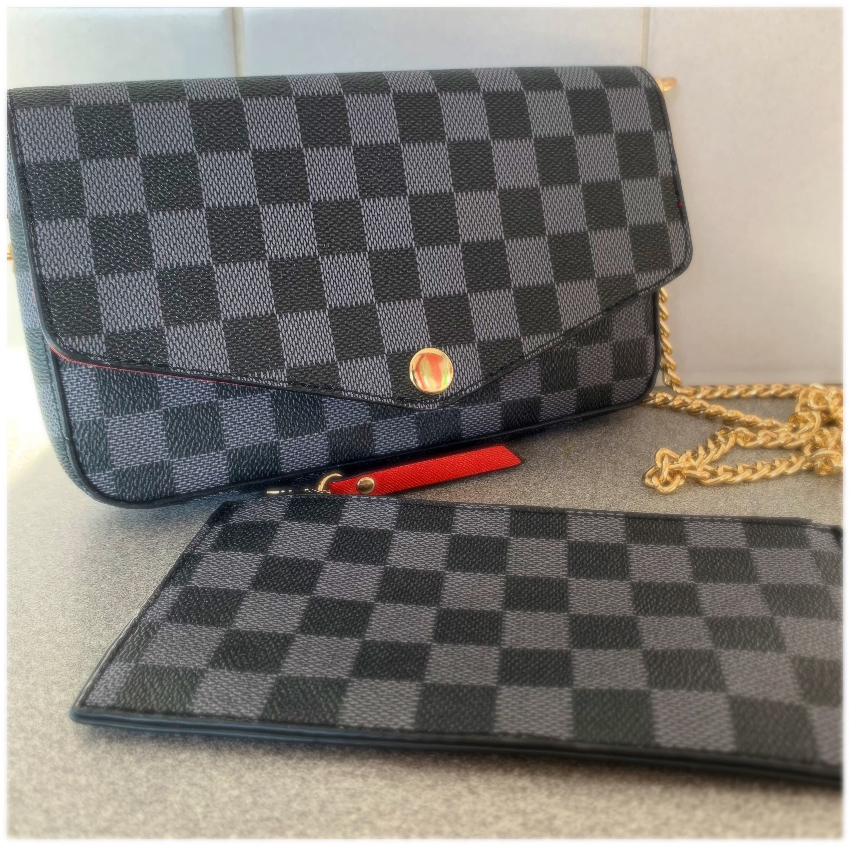 Personalised Checkered Over the Shoulder Bag | 2 in 1 Clutch Bag ...