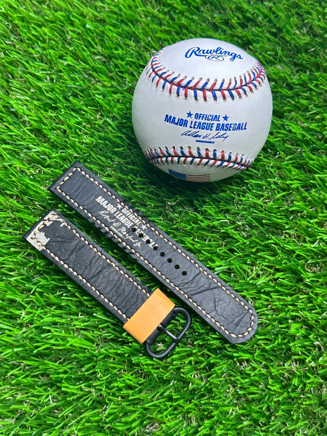 Handcrafted Authentic Black MLB Ball Watch Strap - Etsy