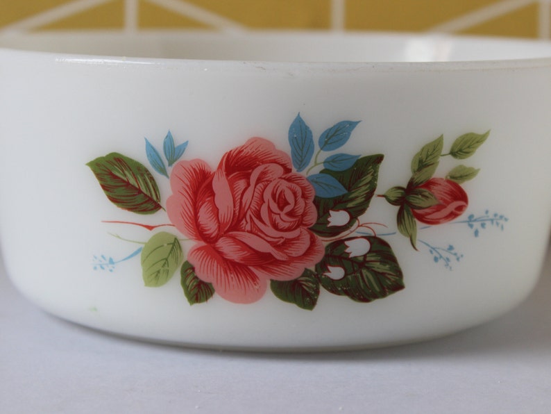 Vintage 70s JAJ Pyrex Retro Pink 'cottage Rose' White Glass Small 1 OR ...