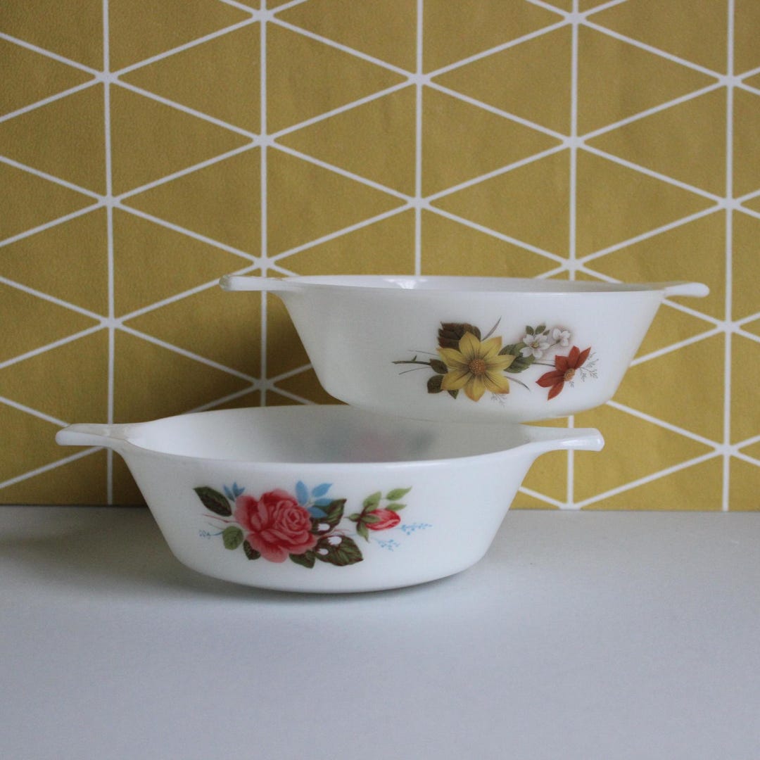 Vintage JAJ Pyrex Soup Bowl With Handles: Retro White Opal Glass, One ...