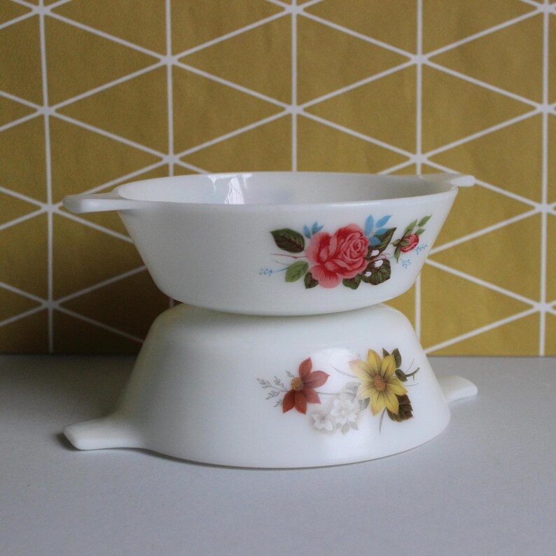 Vintage JAJ Pyrex Soup Bowl With Handles: Retro White Opal Glass, One ...