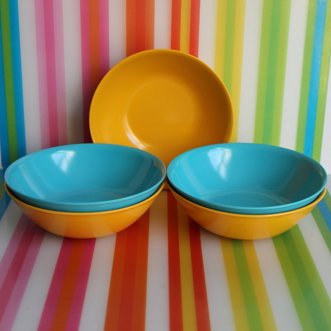 Vintage 60s 70s Melaware Retro Yellow OR Blue Plastic Cereal Bowls ...