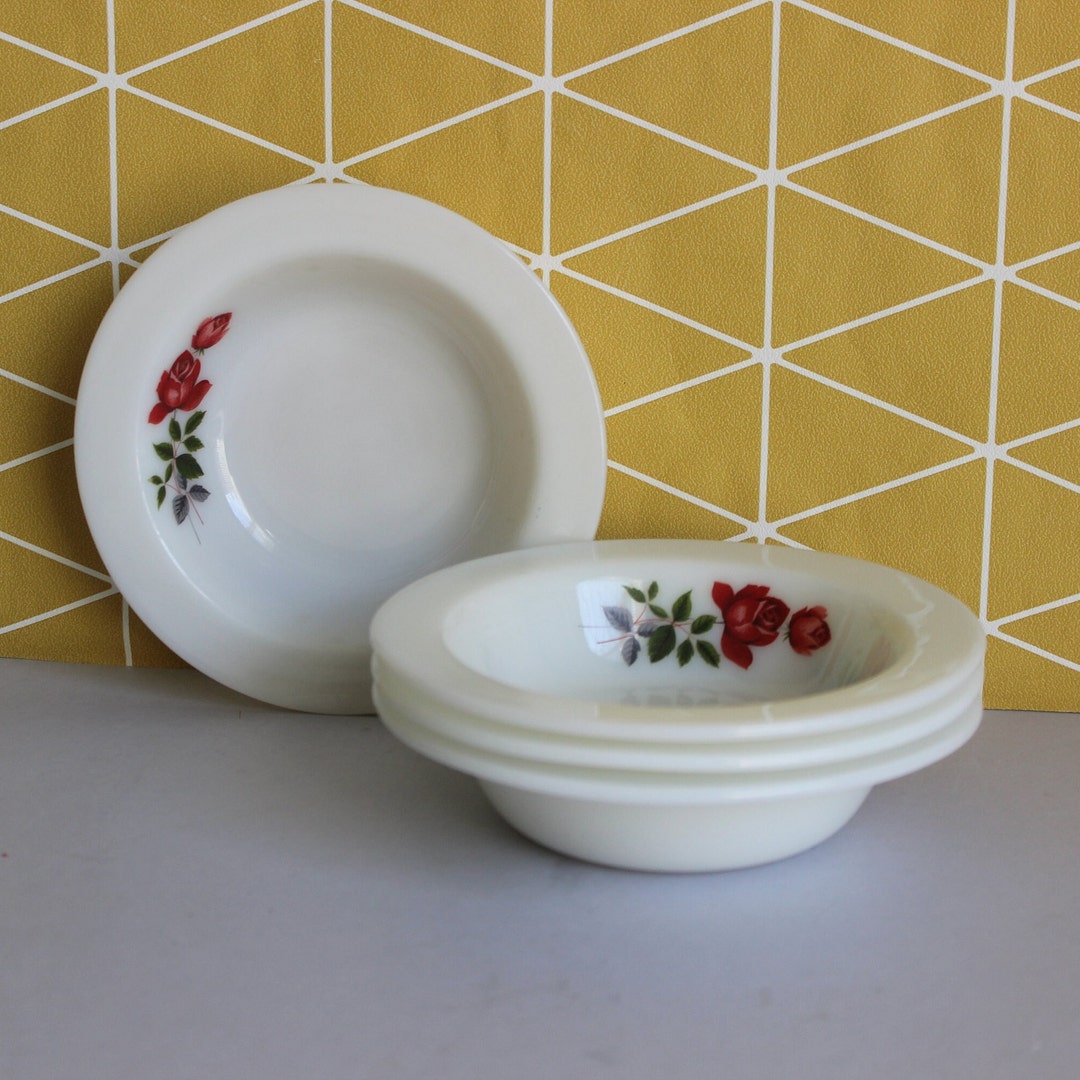 Set of 4 Vintage 1960s JAJ Pyrex June Rose Retro White Glass 6.25 Small ...
