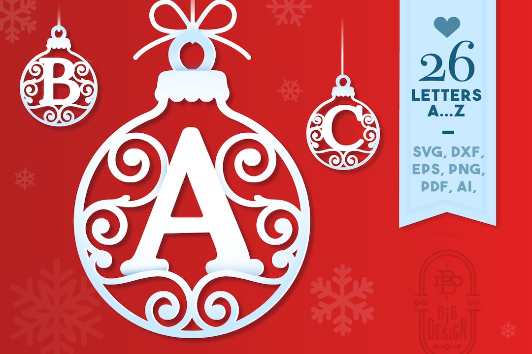 Round Christmas Monogram Ornaments SVG, Christmas SVG Alphabet ...