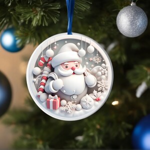 3D Round Santa Ornament PNG, 3D Pink Santa Sublimation, Christmas Round ...