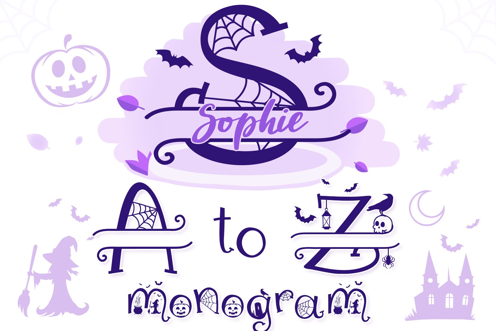 Halloween Monogram SVG Alphabet, Halloween Split Monogram Name SVG ...