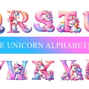 Cute Unicorn PNG Alphabet, Unicorn Alphabet Clipart, Unicorn Monogram ...