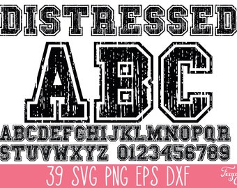 Varsity Distressed Font SVG, Football SVG Alphabet, Distressed Varsity ...
