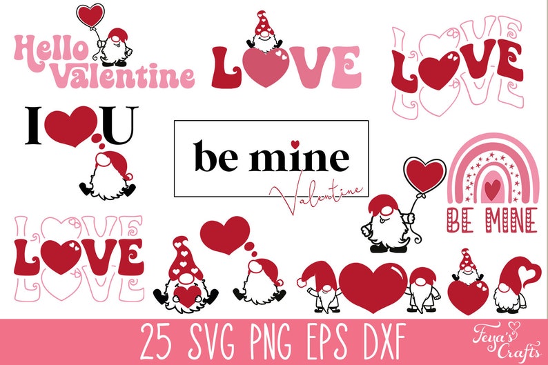 Valentine SVG Bundle, Valentine Gnomes SVG PNG, Boho Valentine Cut ...