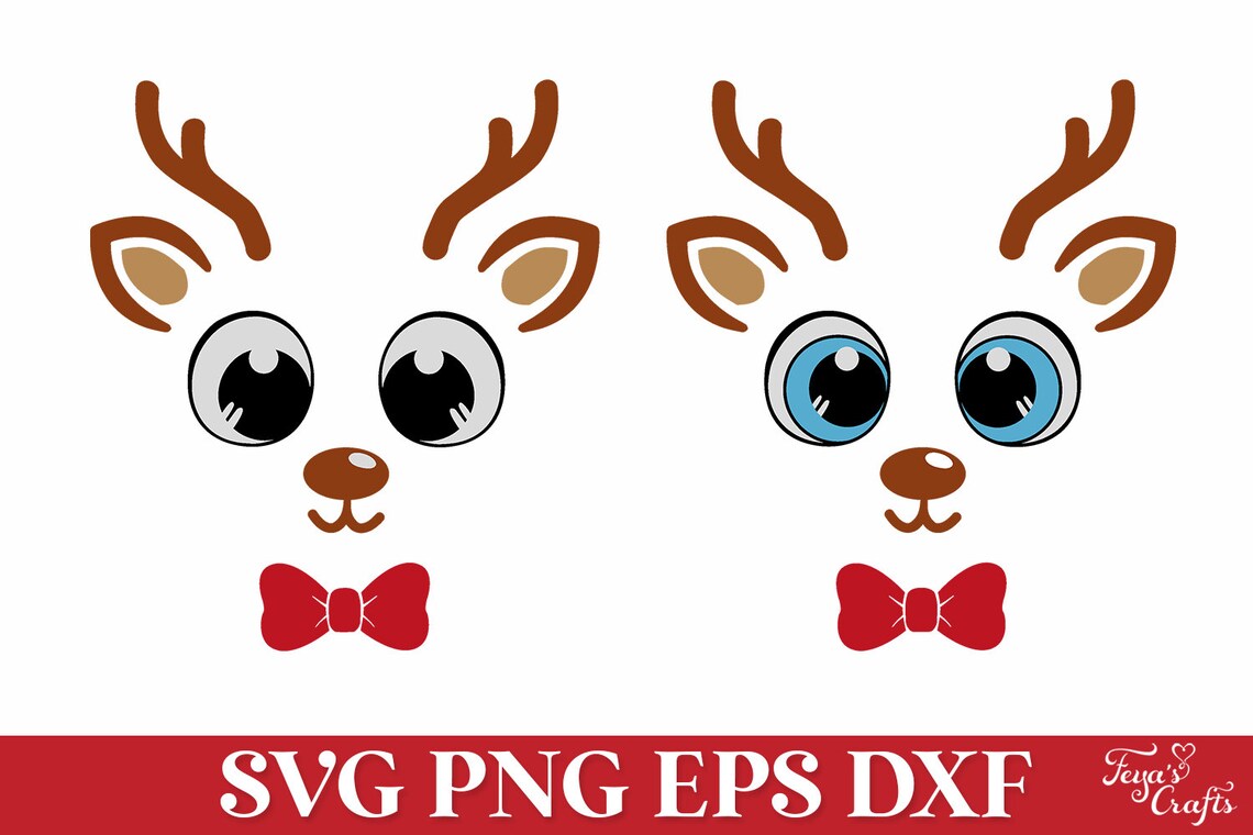 Christmas Reindeer Face SVG, Boy Reindeer Face SVG PNG, Christmas ...