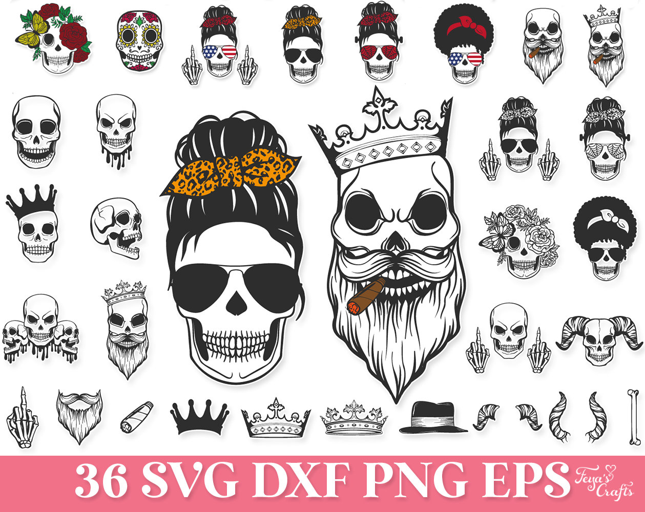 Skull SVG Files Bundle Skull SVG Women Men King Skull Beard - Etsy ...