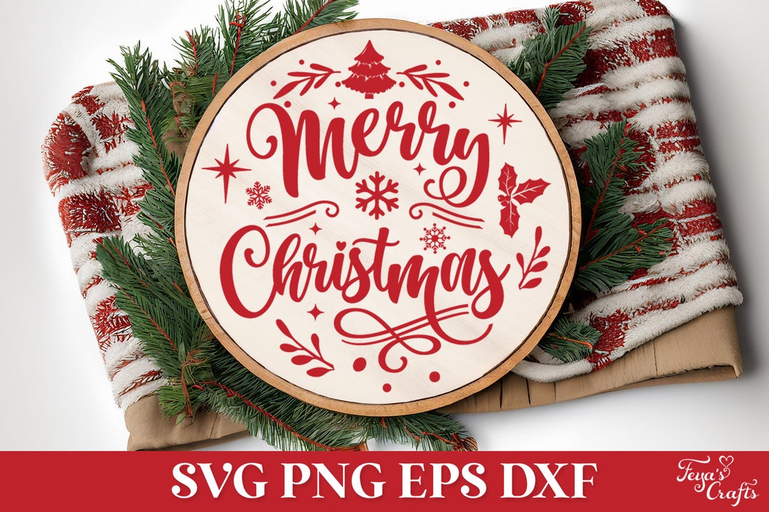 Merry Christmas Round Christmas Sign SVG Ornament, Happy Holidays SVG ...