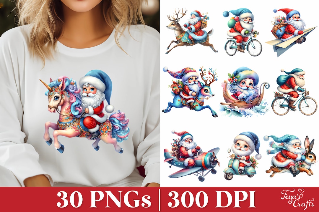 Cute Santa Watercolor Clipart, Christmas Clipart PNG, Santa Reindeer ...