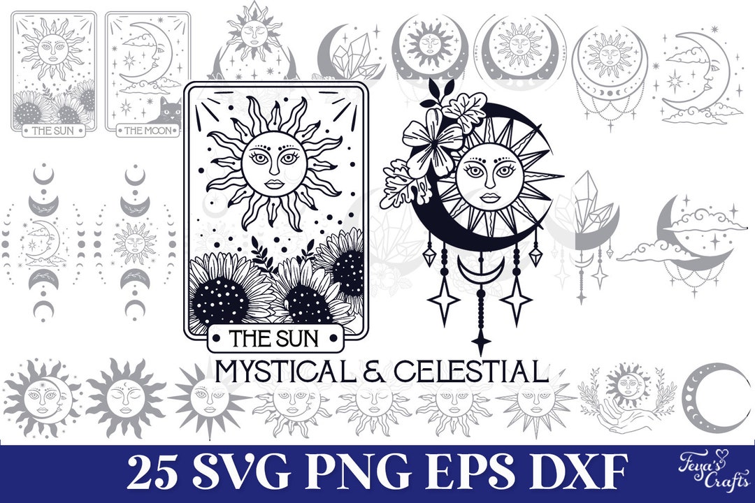 Mystical and Celestial SVG Bundle, Mystical Boho Designs SVG, Sun and ...