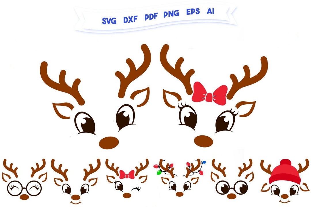 Christmas Reindeer Faces SVG PNG Bundle, Girl Reindeer SVG, Boy ...