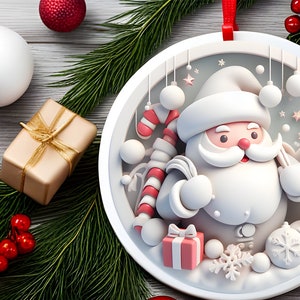 3D Round Santa Ornament PNG, 3D Pink Santa Sublimation, Christmas Round ...