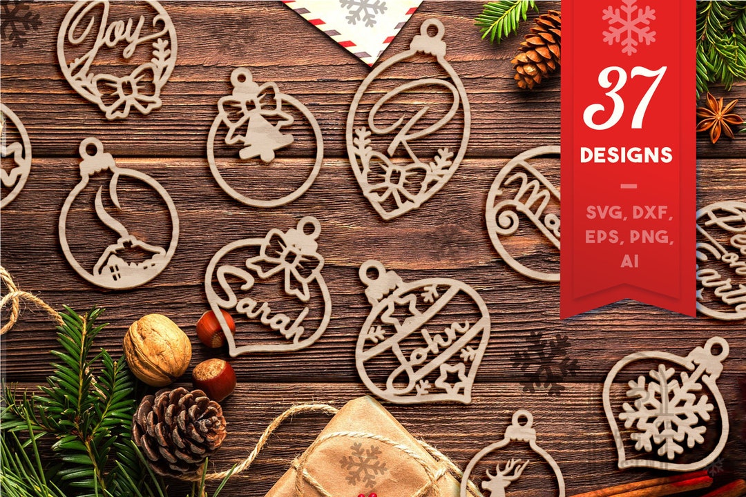 Christmas Tree Ornaments SVG Pack, Personalizable Designs for Christmas ...